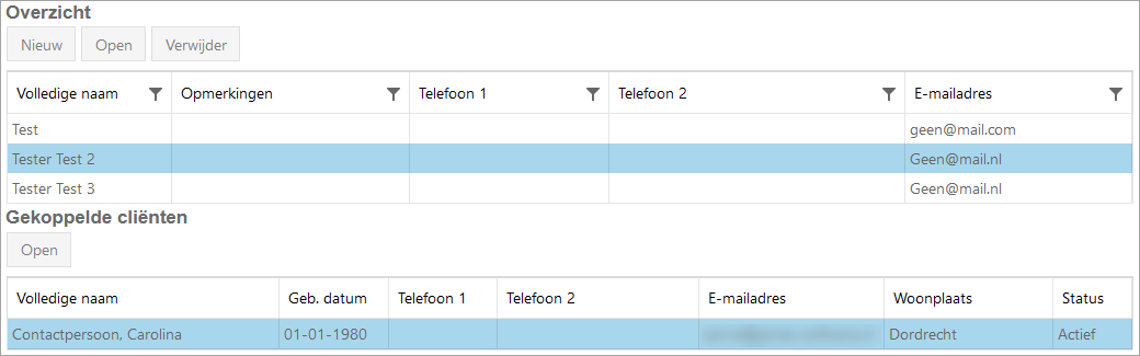 Patienten > Contacten – James Software